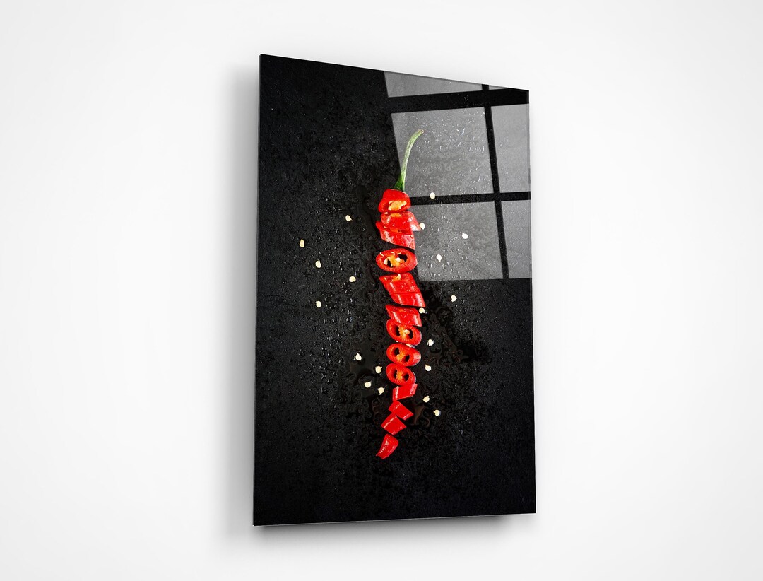 Red Chili Pepper Wall Art, Spices Painting, Food Glass Canvas Print ...