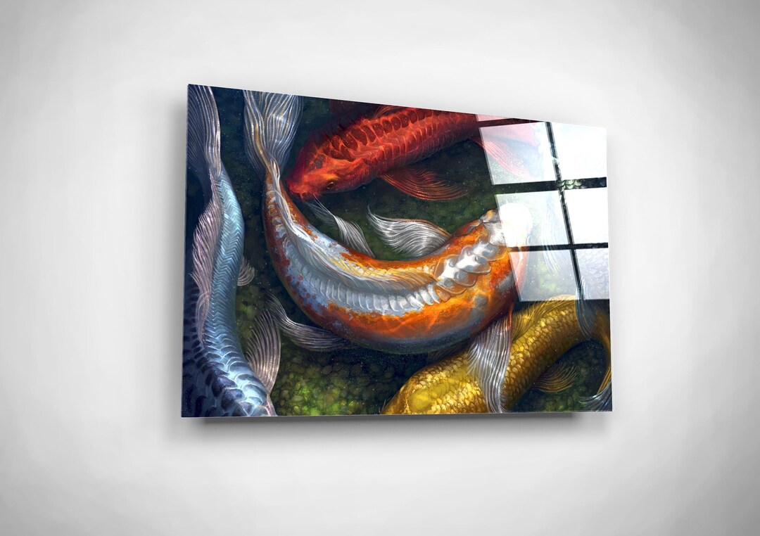 Koi Fish Pond Wall Art, Japanese Room Decor, Asian Home Decoration ...