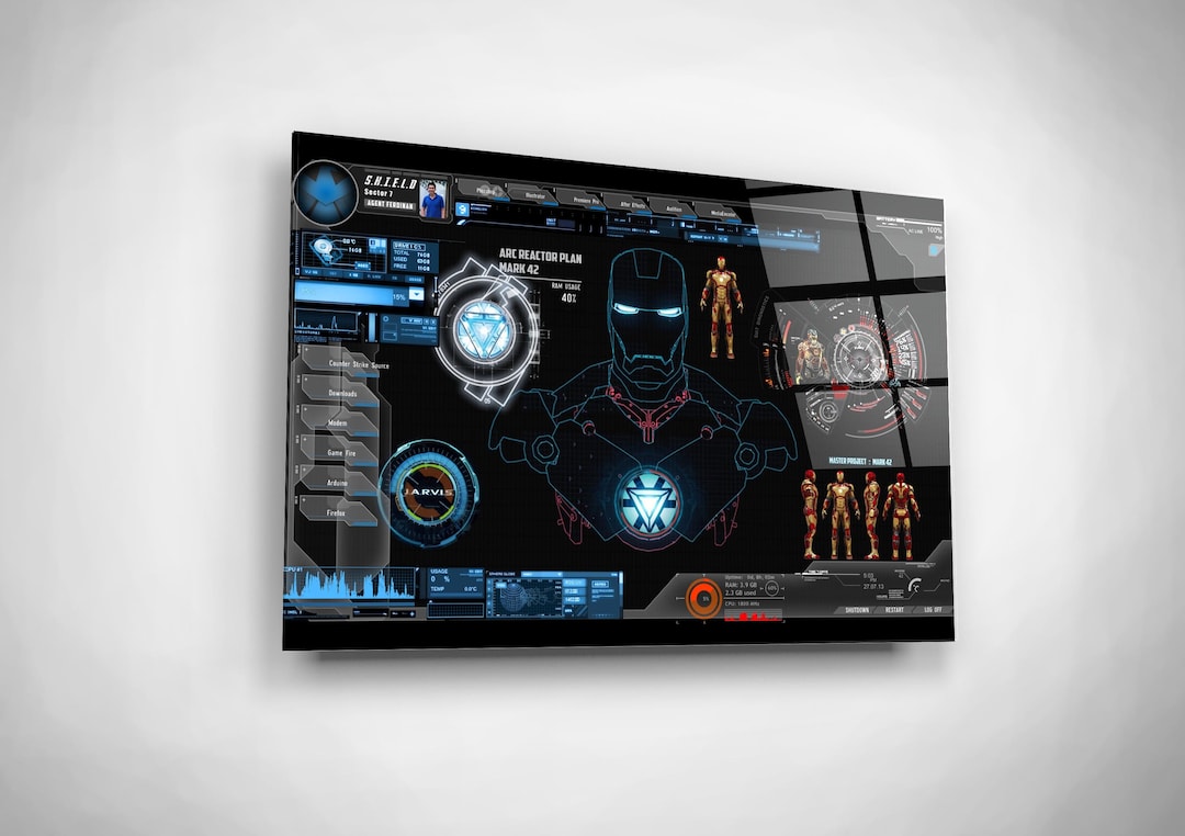 Iron Man Digital Wall Art, Shield Interface Print on Glass, Marvel ...