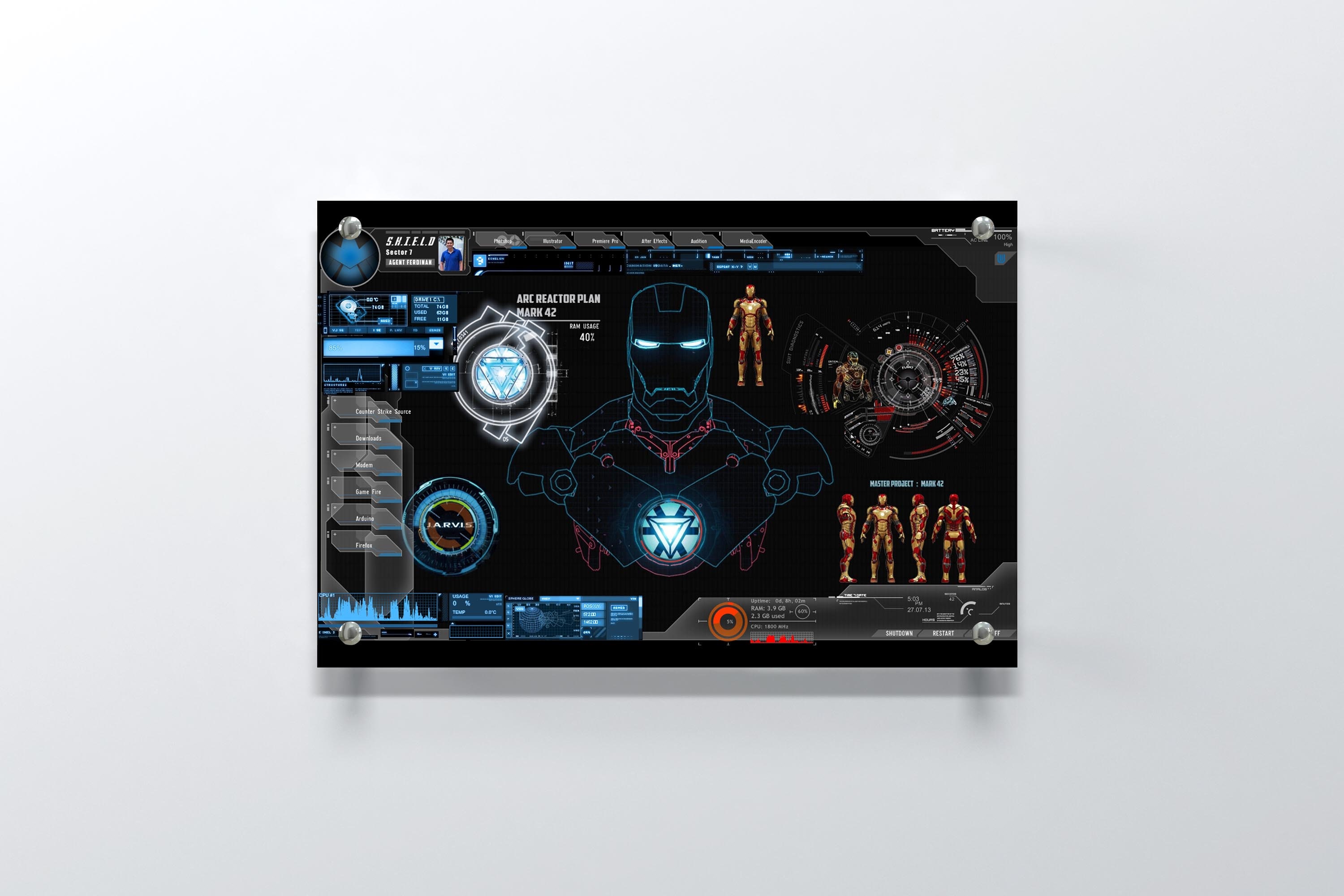 Iron Man Digital Wall Art, Shield Interface Print on Glass, Marvel ...