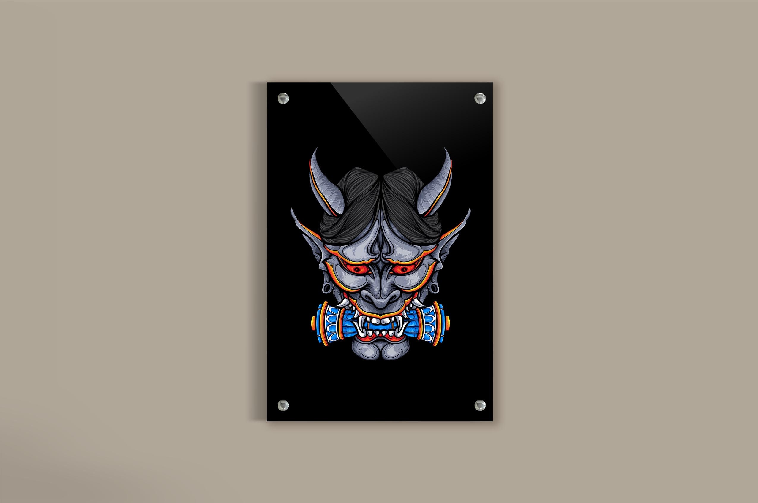 Japanese Oni Mask Wall Art Asian Demon Print Modern Game - Etsy
