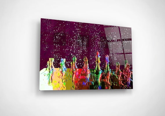 Trippy Chess Board Wall Art Colorful Glass Game Room Decor - Etsy