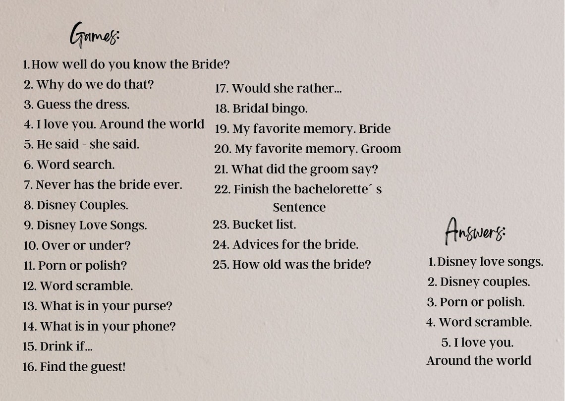25 Bridal Shower Games Virtual Wedding Shower Games Bridal Party Etsy