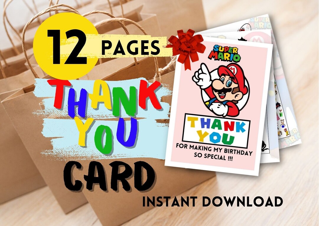 Super Mario, Thank You Card, Favor Tags, Mario Birthday, Mario Party ...