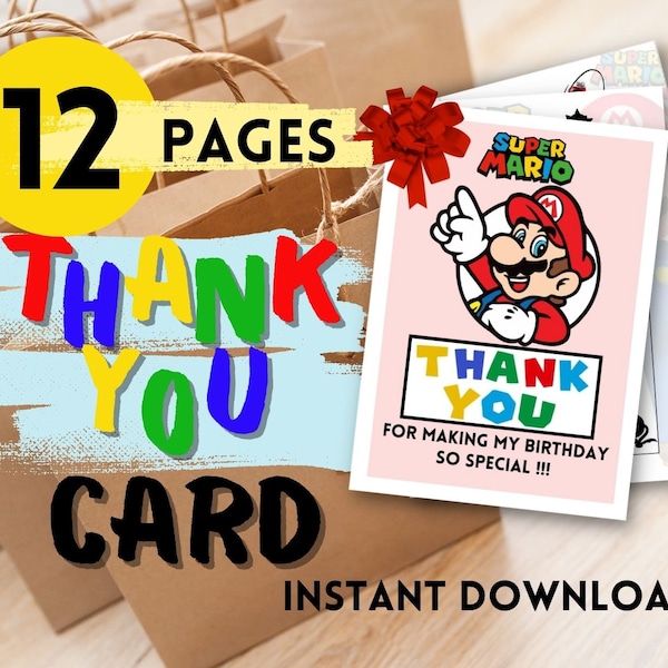 Mario Thank You Card - Etsy