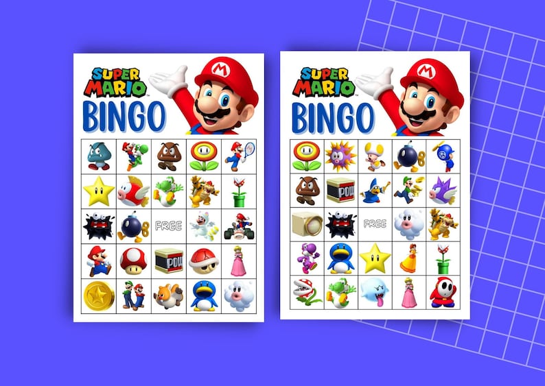 Super Mario Bingo, Bingo Cards, Nintendo, Mario Bros - Etsy