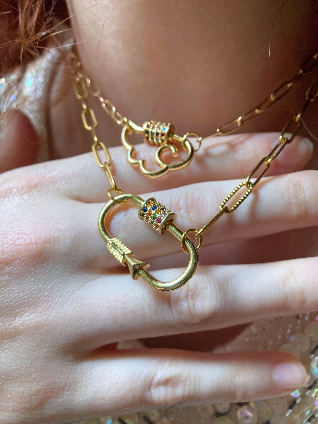 Angelic Necklace. Tiny Carabiner. Screw Clasp in Gold Plated and ...