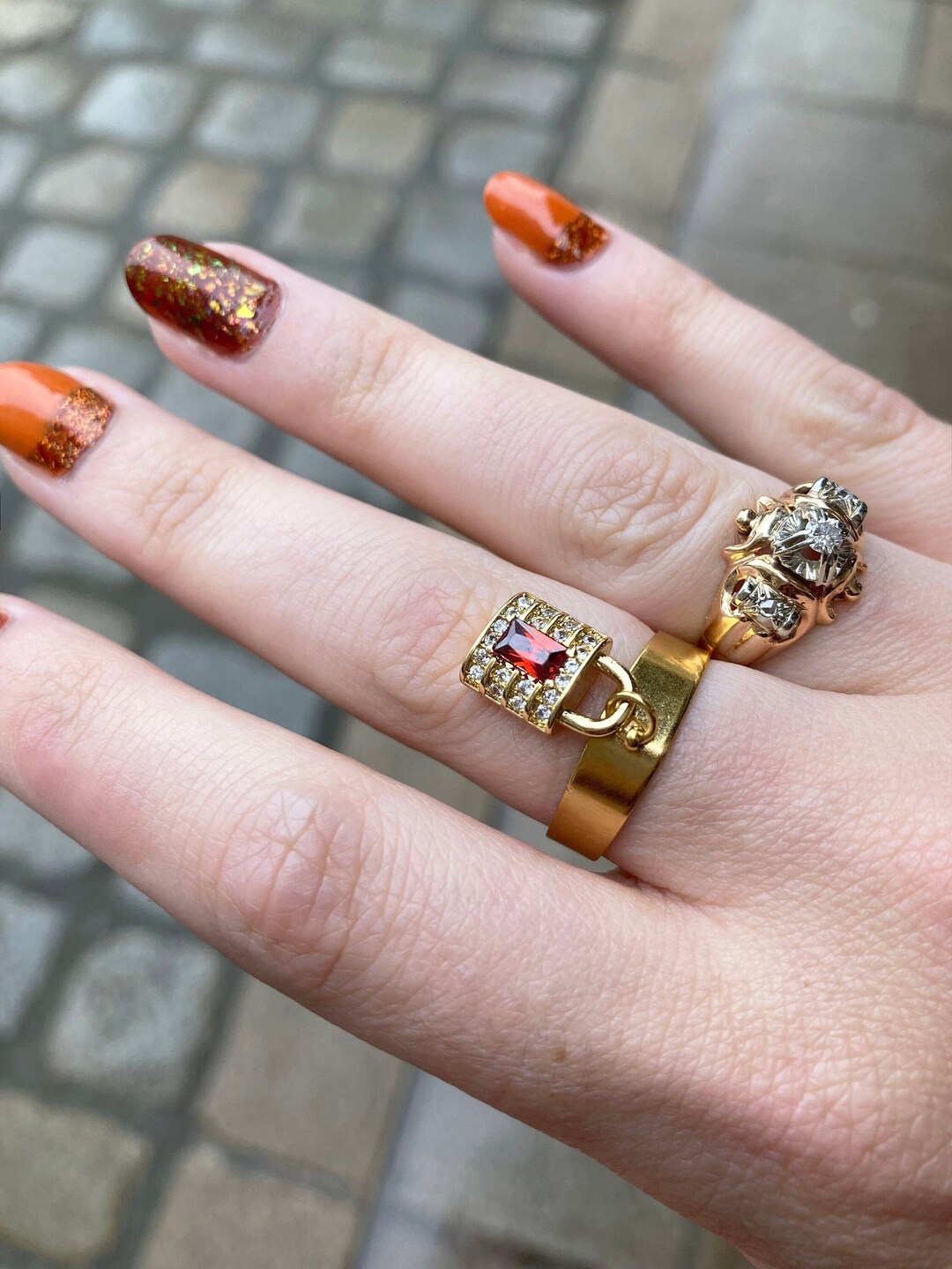 Padlock Ring. Gold Charm Ring. Gold Stainless Steel Adjustable Ring ...