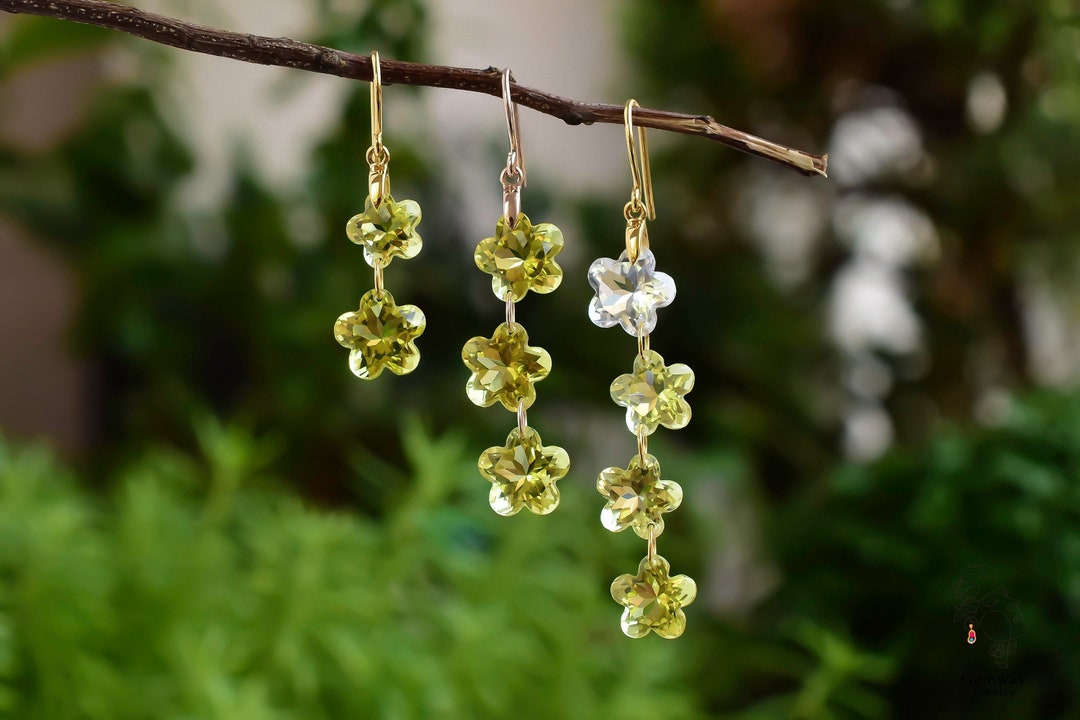 Bright Lemon Floral 18k & Rose Gold Dangler Earrings for Women ...