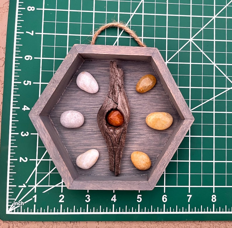 Cute Stone and Wood Art, Small Shadow Box Display, Nature Inspired Wall ...