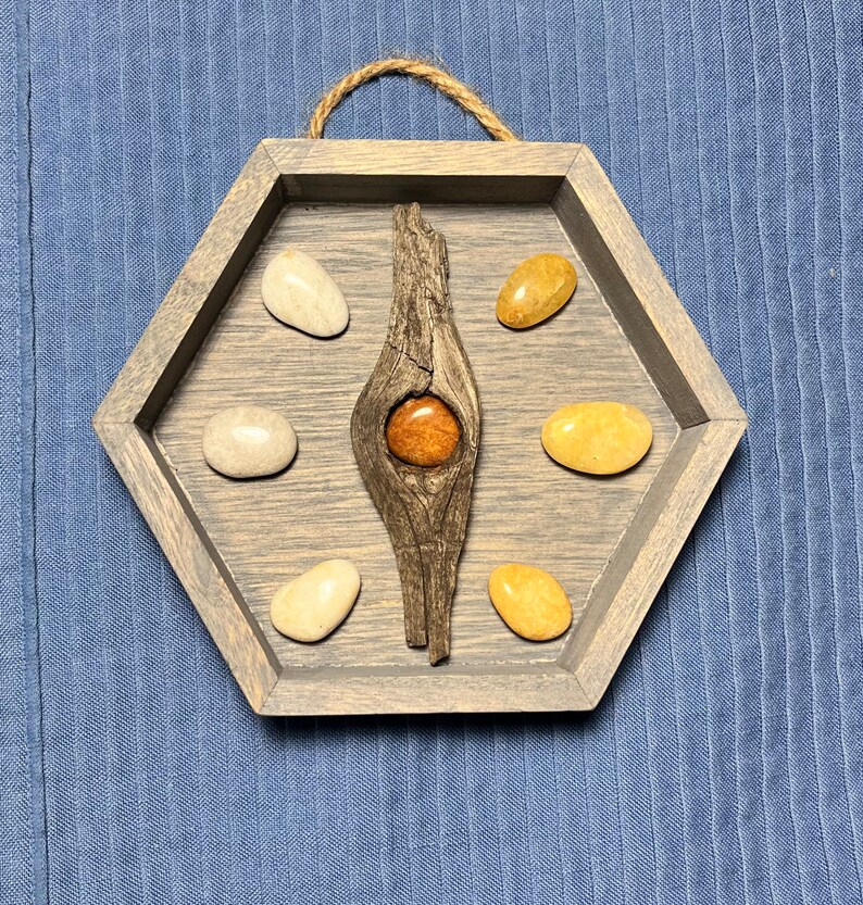 Cute Stone and Wood Art, Small Shadow Box Display, Nature Inspired Wall ...