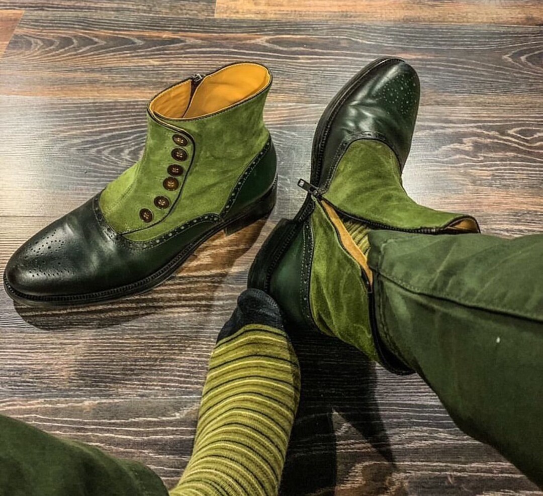 New Handmade Pure Leather & Suede Combination Button Boots for - Etsy
