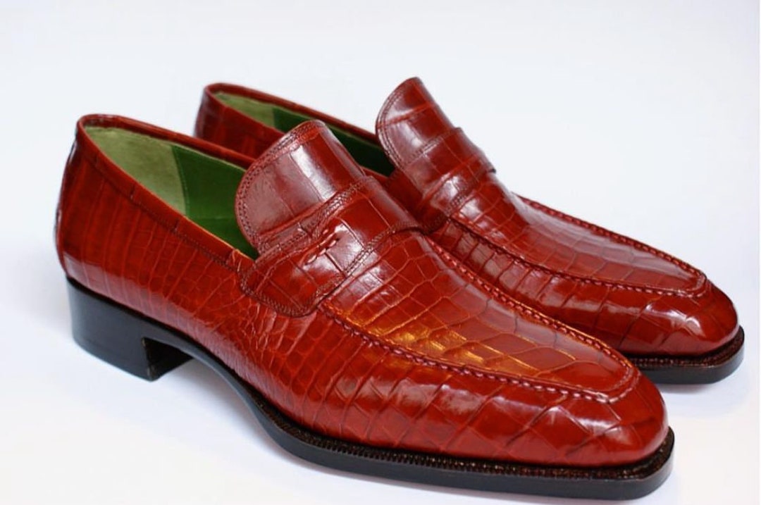 New Handmade Pure Alligator Print Leather Moccasin Loafer - Etsy