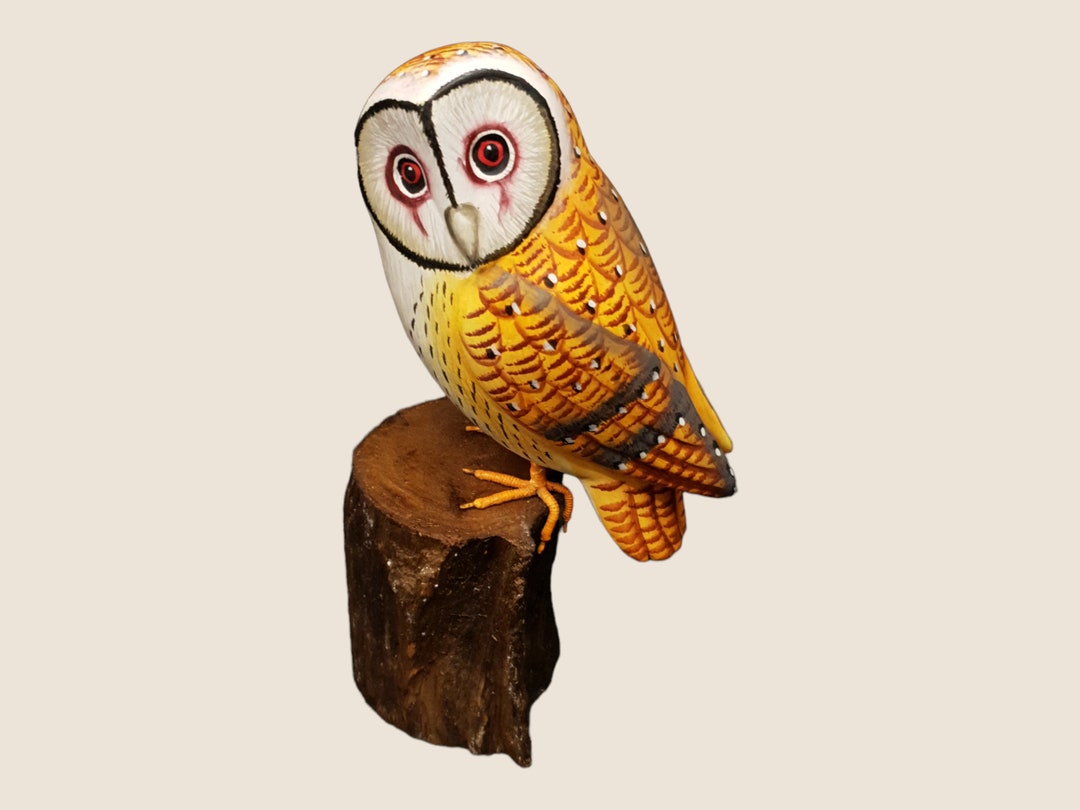Wooden Barn Owl, Hand Carved, Painted by Hand, Fairtrade, Bird Ornament ...