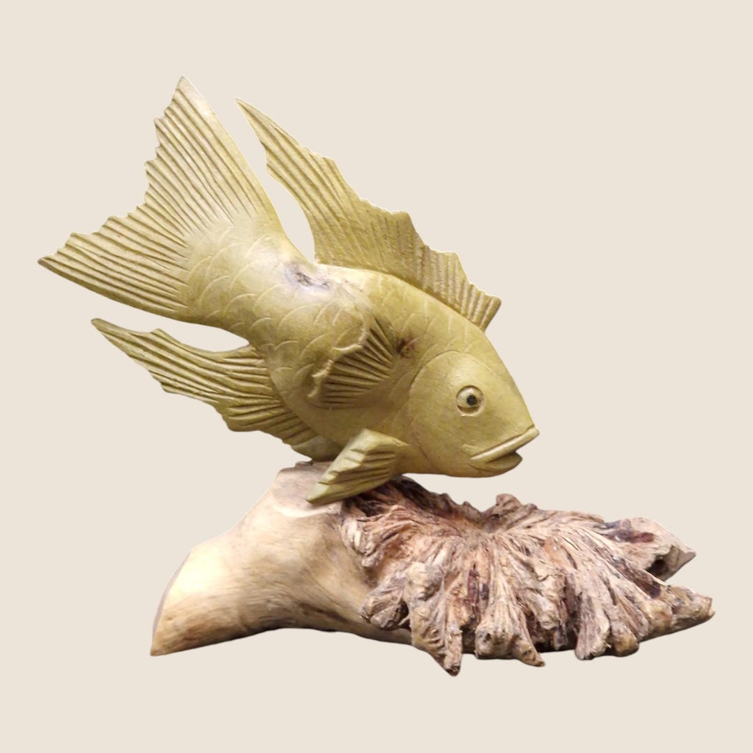 Hand Carved Hibiscus Wood Fish Sculpture: Nautical Decor - Etsy UK
