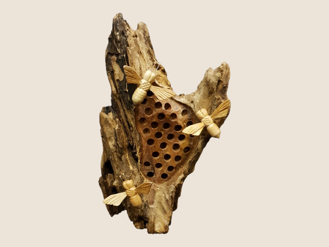 Hand Carved Wooden Bumble Bee Hive Sculpture, Freestanding Art - Etsy UK