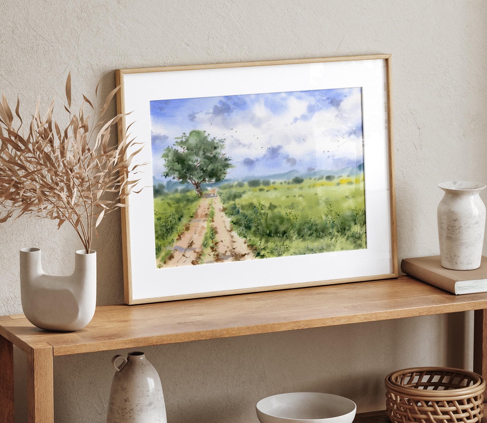 Spring Country Wall Art, Watercolor Landscape, Spring Print, Spring ...