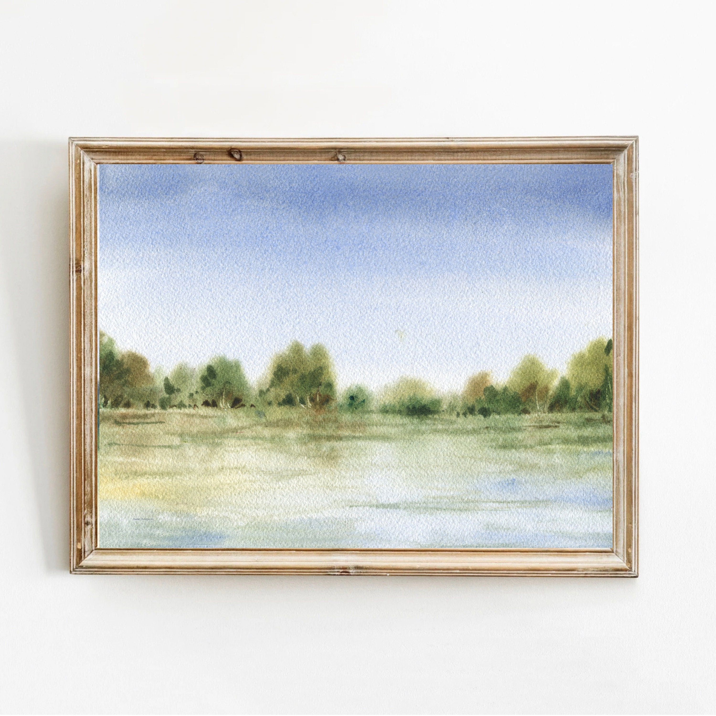 Lake Wall Art, Lake Watercolor Print, Neutral Landscape, Abstract ...