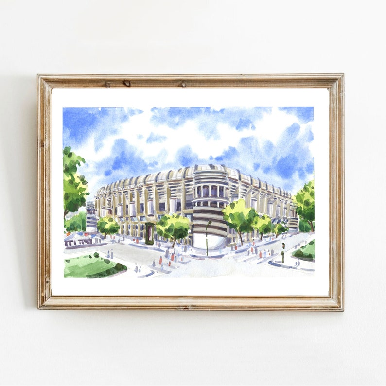 Santiago Bernabéu Football Stadium Watercolor Art Print, Soccer Print ...