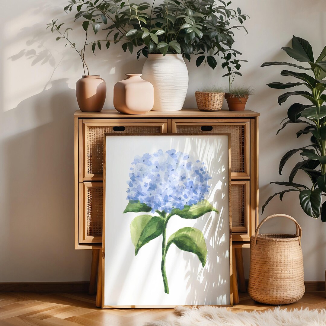Light Blue Hydrangea Print, Minimalist Wall Art, Big Flower Art, Modern ...