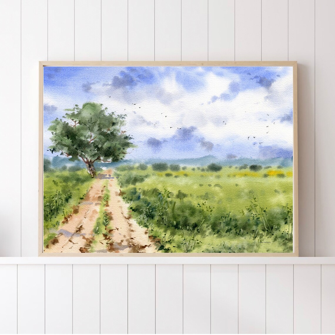Spring Country Wall Art, Watercolor Landscape, Spring Print, Spring ...