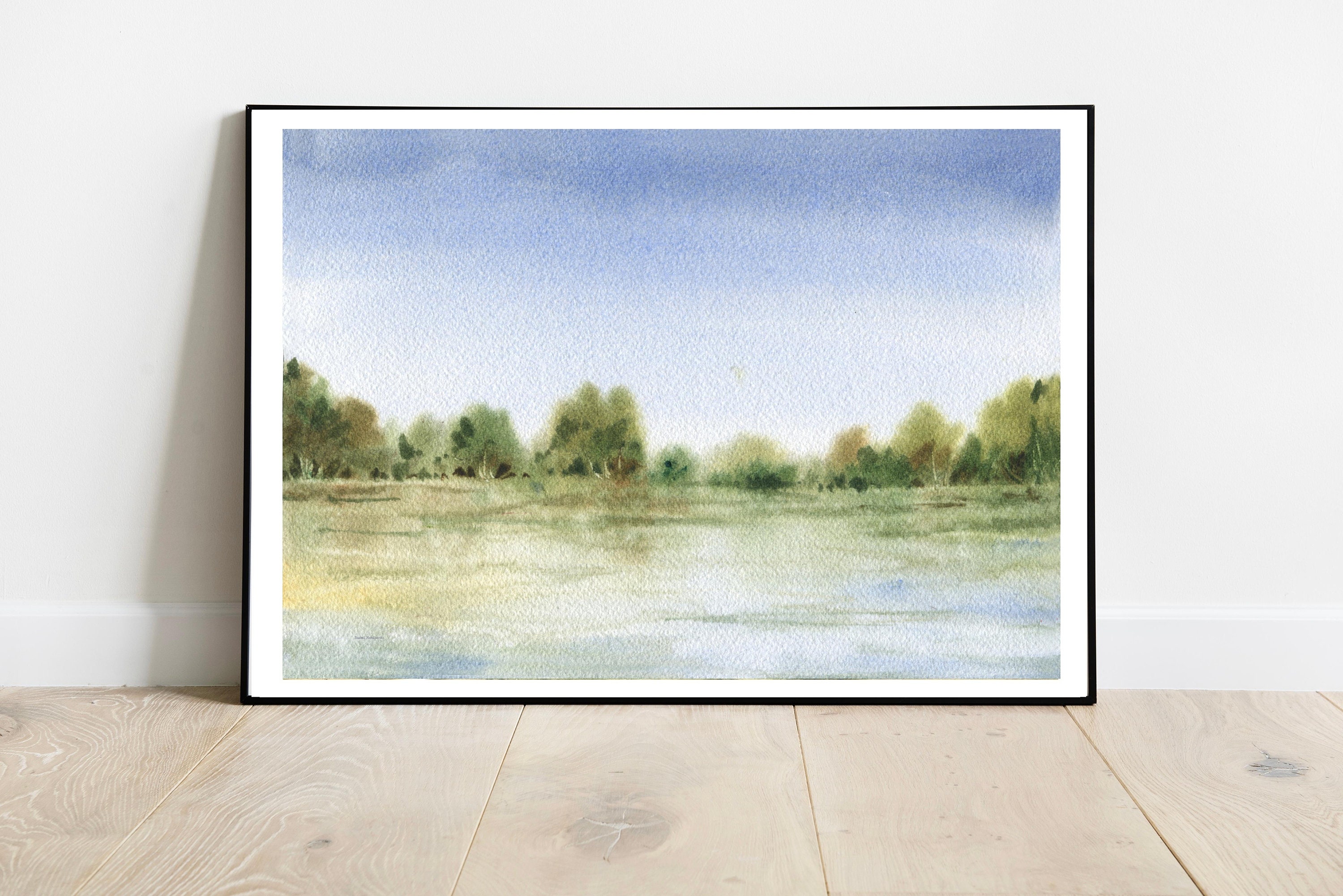 Lake Wall Art, Lake Watercolor Print, Neutral Landscape, Abstract ...