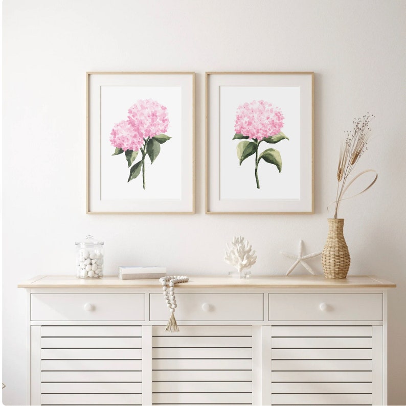 Blush Pink Hydrangea Watercolor Print Botanical Wall Art - Etsy