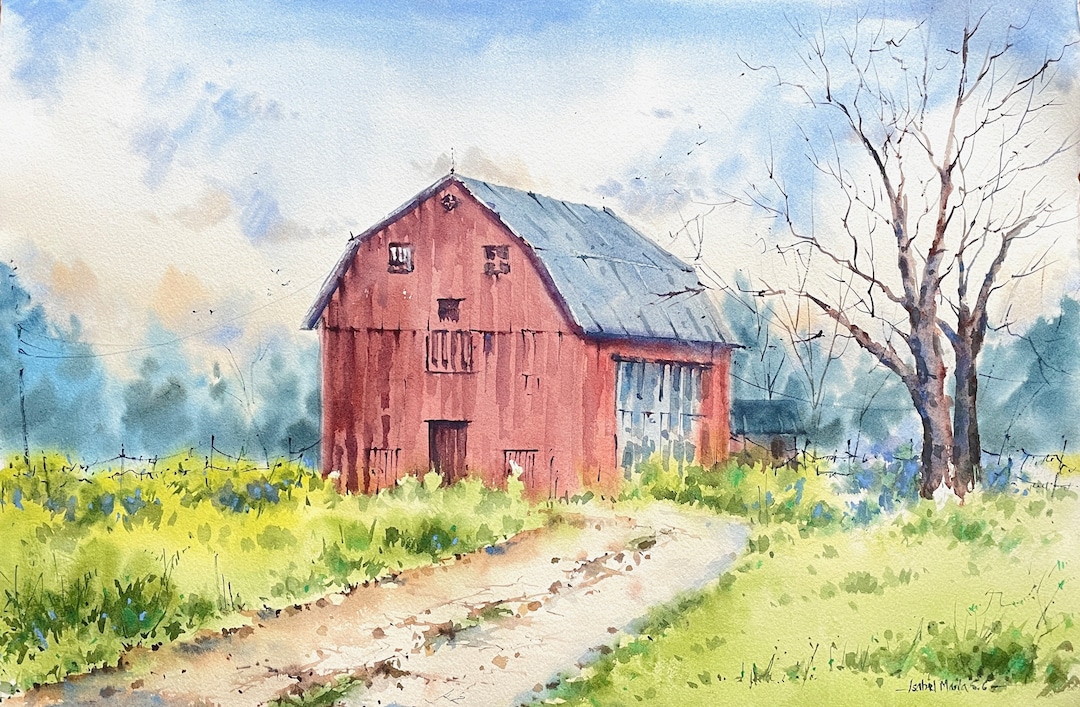 Old Barn Original Watercolor, Farm Painting, Original Art, Rural Wall ...