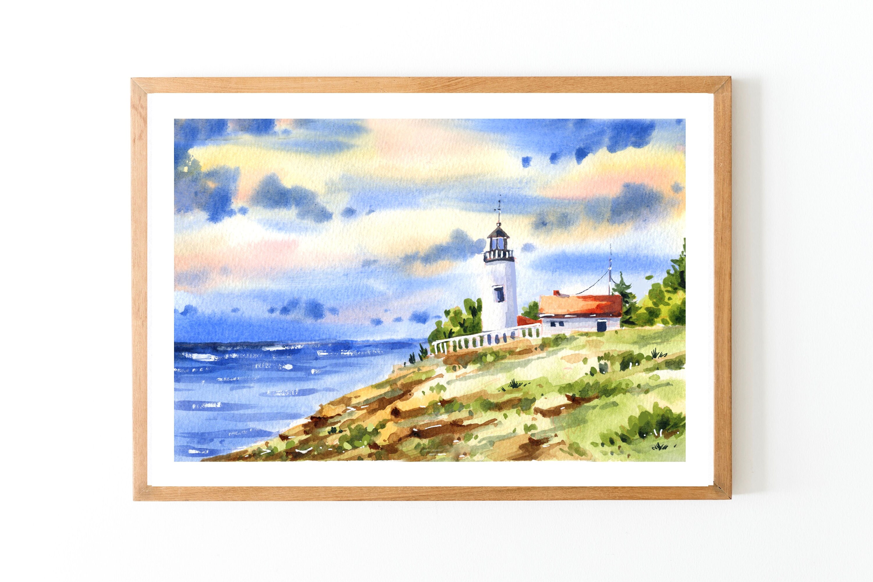 Lighthouse Wall Art, Nautical Gift, Lighthouse Painting, Beach House ...