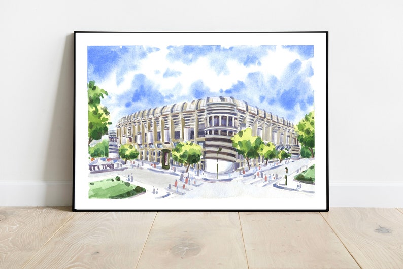 Santiago Bernabéu Football Stadium Watercolor Art Print, Soccer Print ...