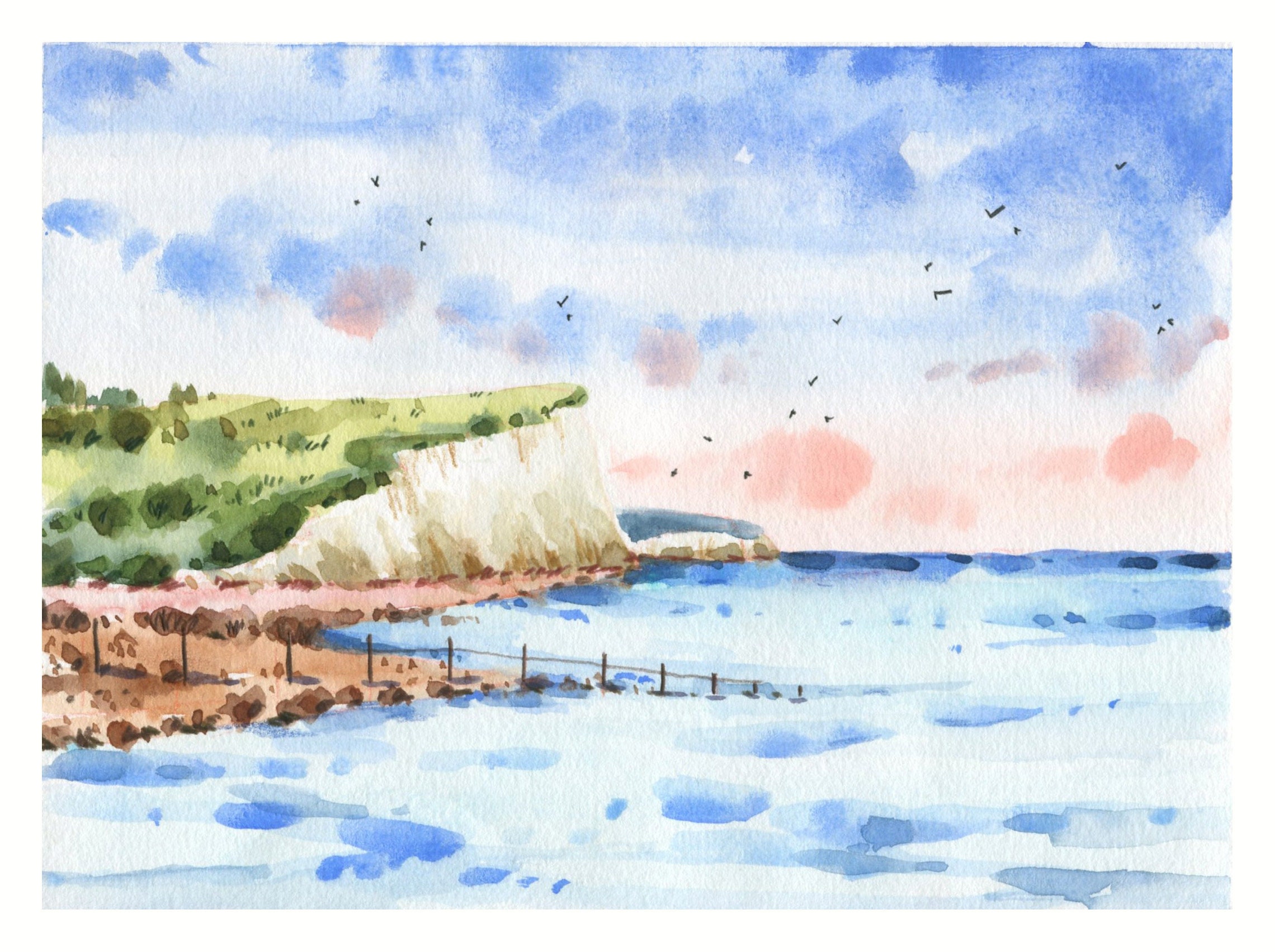 Cliffs Landscape Original Watercolor Landscape Painting - Etsy UK
