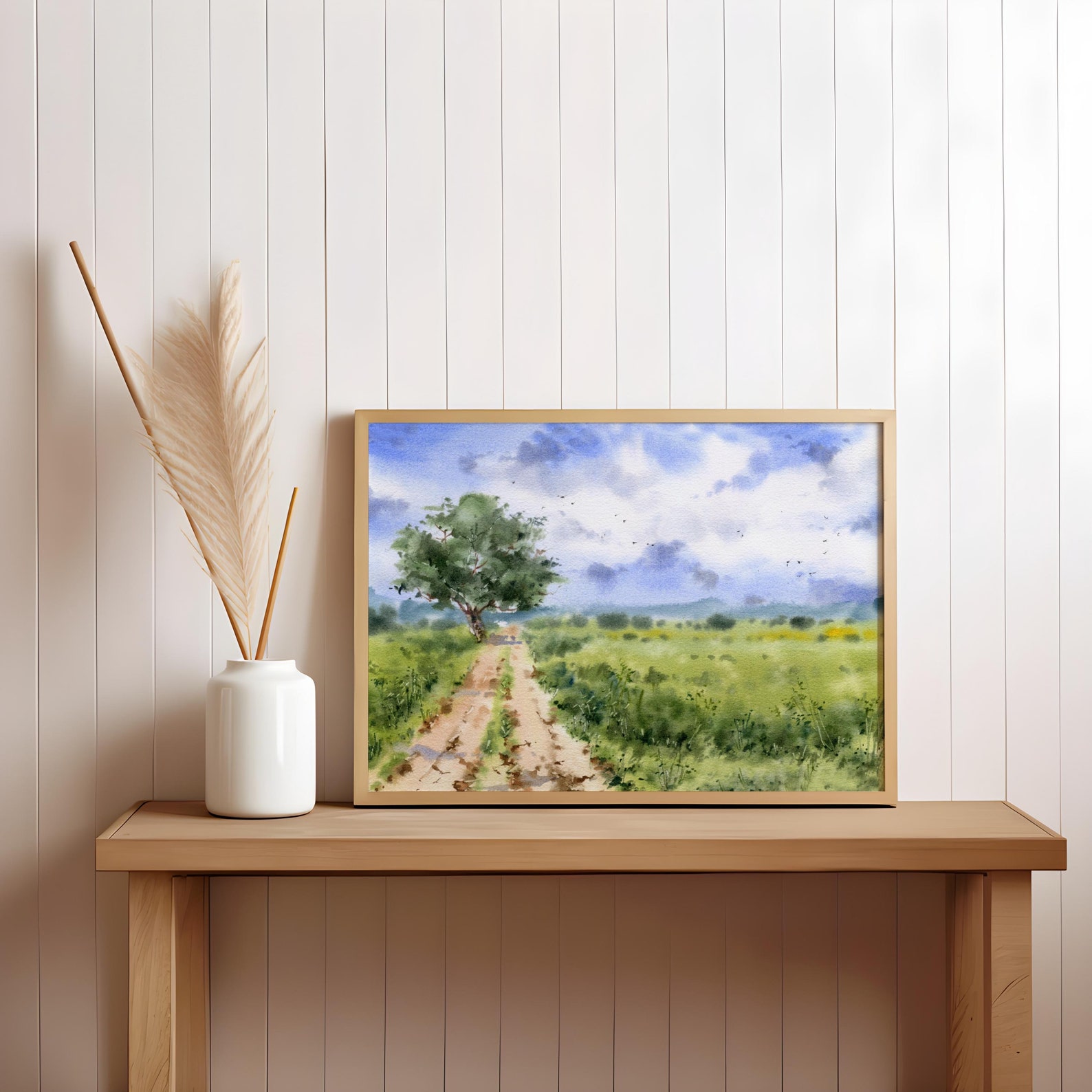 Spring Country Wall Art, Watercolor Landscape, Spring Print, Spring ...