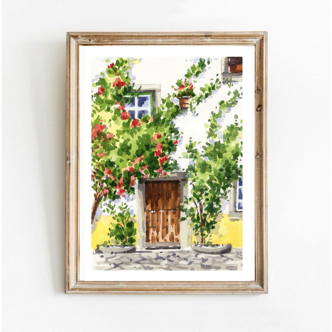 Portuguese Facade Watercolor Print, Portugal Print, Obidos Print ...