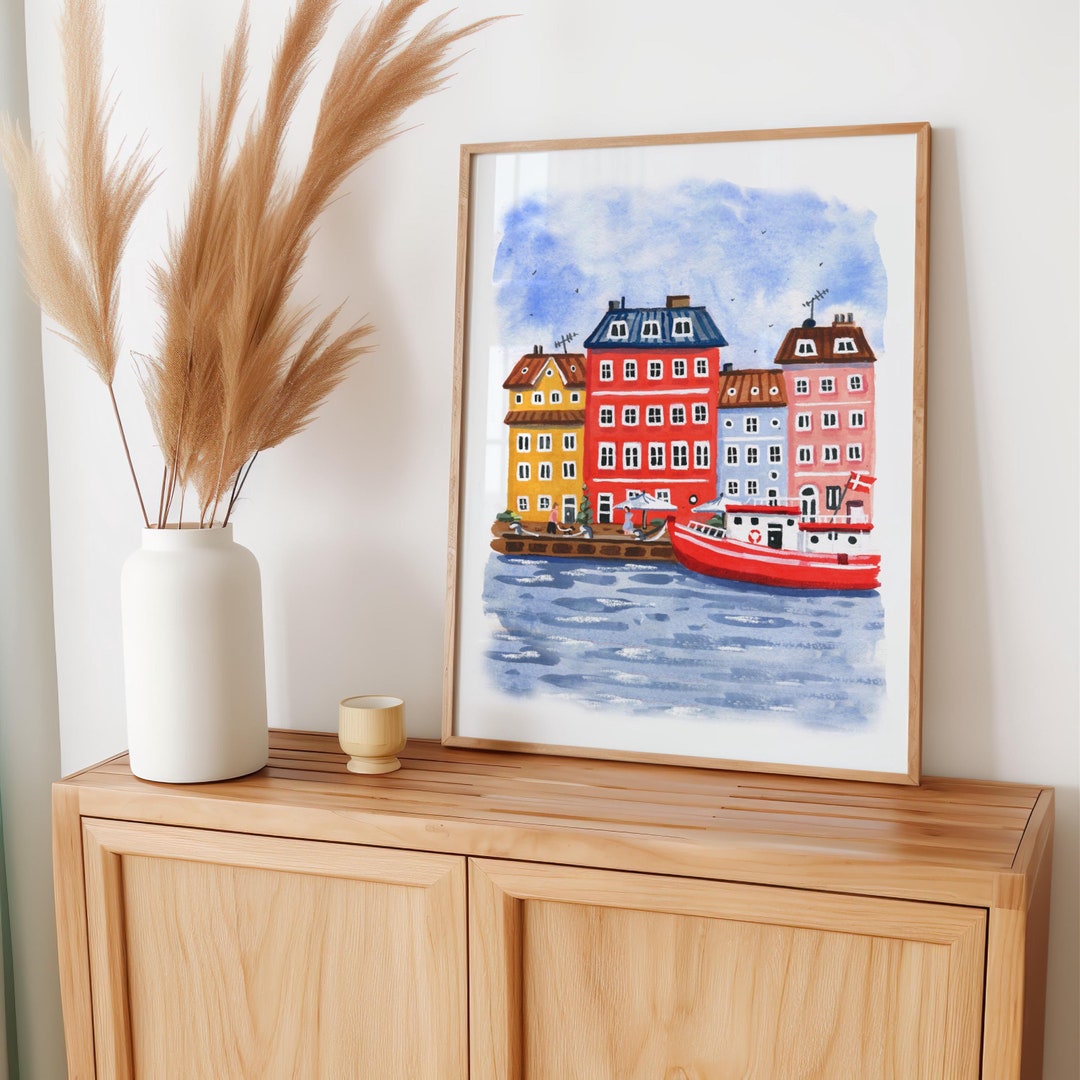 Copenhagen Art Print Illustration, Denmark Print, Scandinavian Wall Art ...
