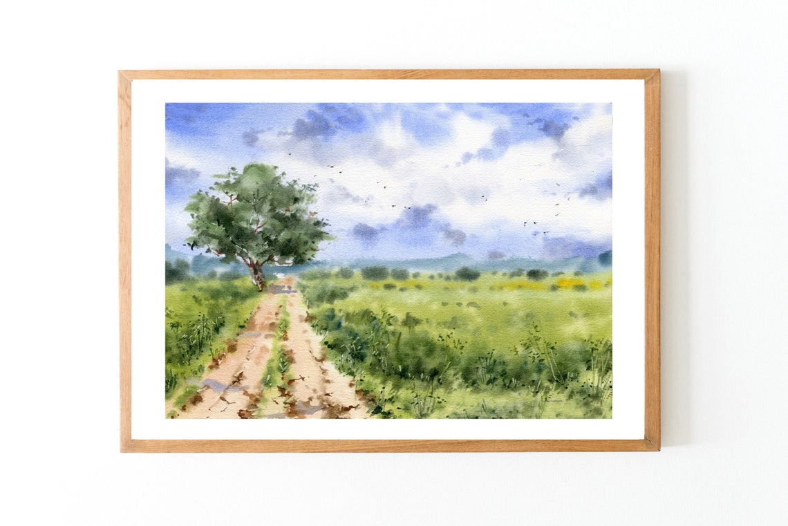 Spring Country Wall Art Watercolor Landscape Spring Print - Etsy
