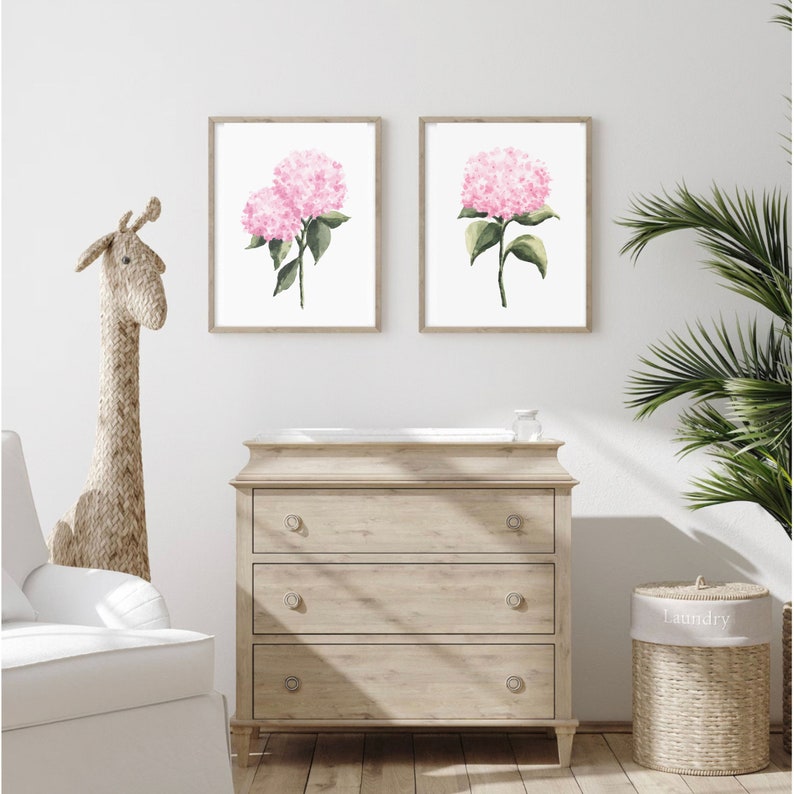 Blush Pink Hydrangea Watercolor Print Botanical Wall Art - Etsy