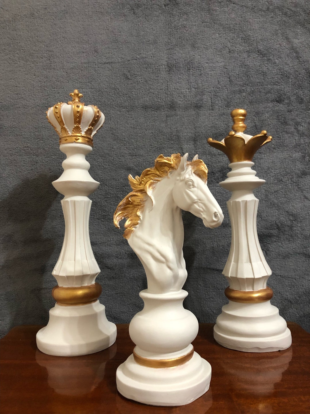 Large Chess Set of 3 Sculpture, Chess Figurine Decor Statue, Large ...