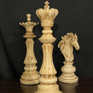 Large Chess Statue, Chess Figurine Decor Statue, Large Chess Set of 3 ...