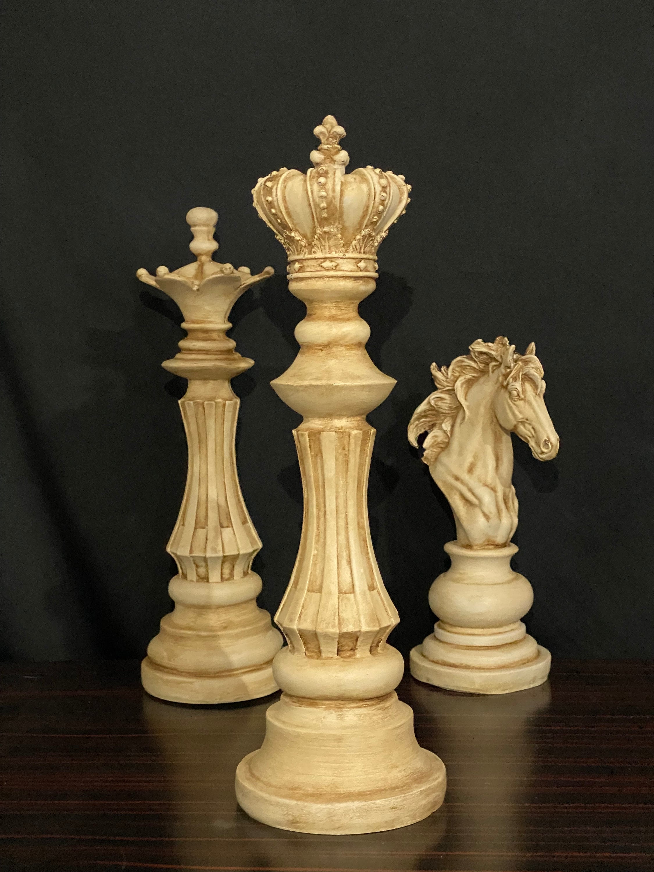 Large Chess Statue, Chess Figurine Decor Statue, Large Chess Set of 3 ...