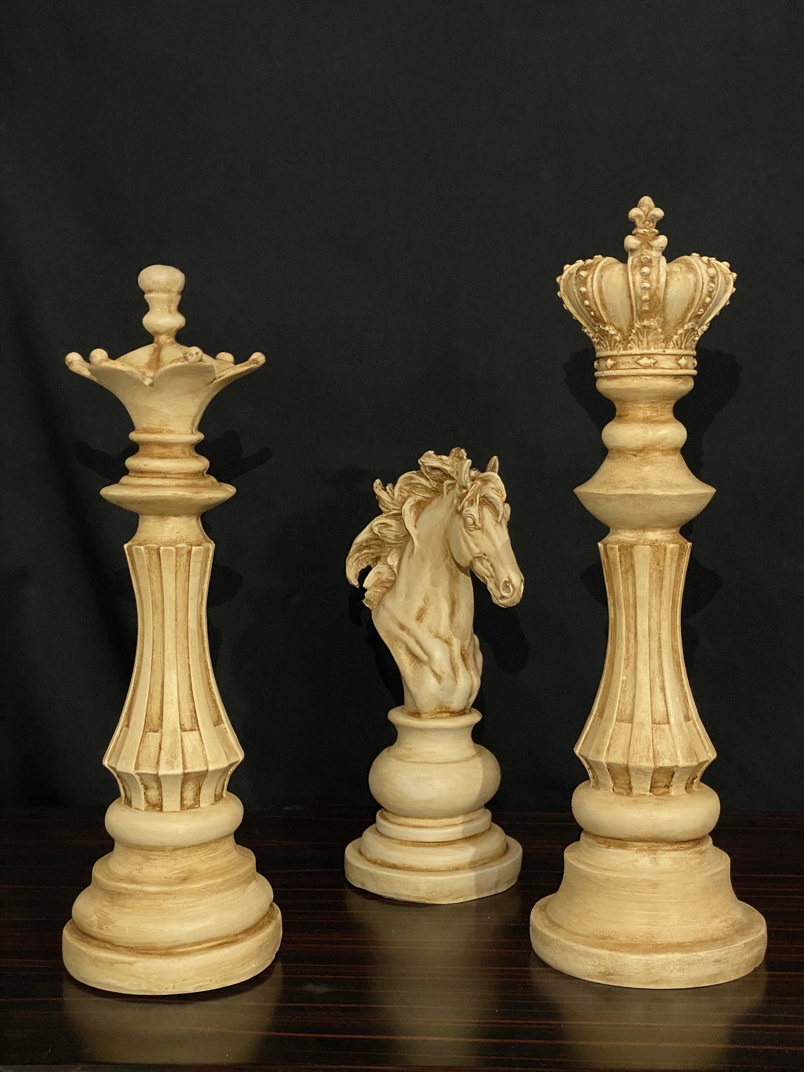 Large Chess Statue, Chess Figurine Decor Statue, Large Chess Set of 3 ...