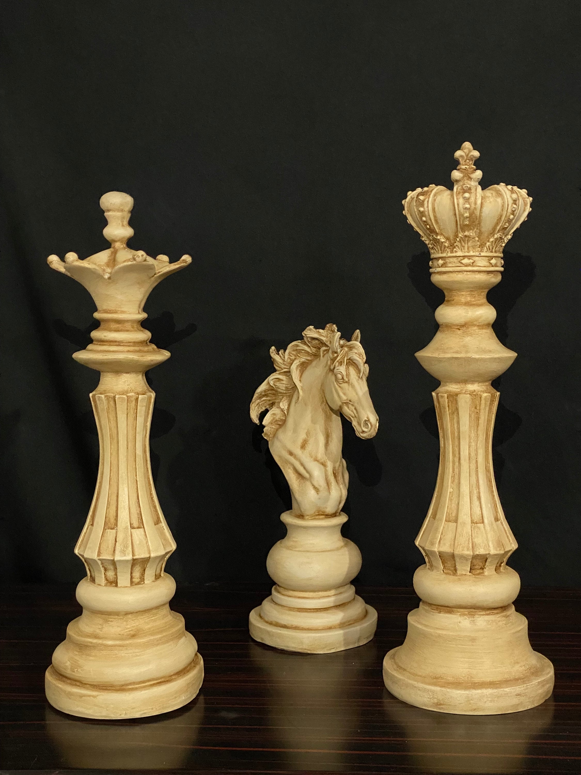 Large Chess Statue, Chess Figurine Decor Statue, Large Chess Set of 3 ...