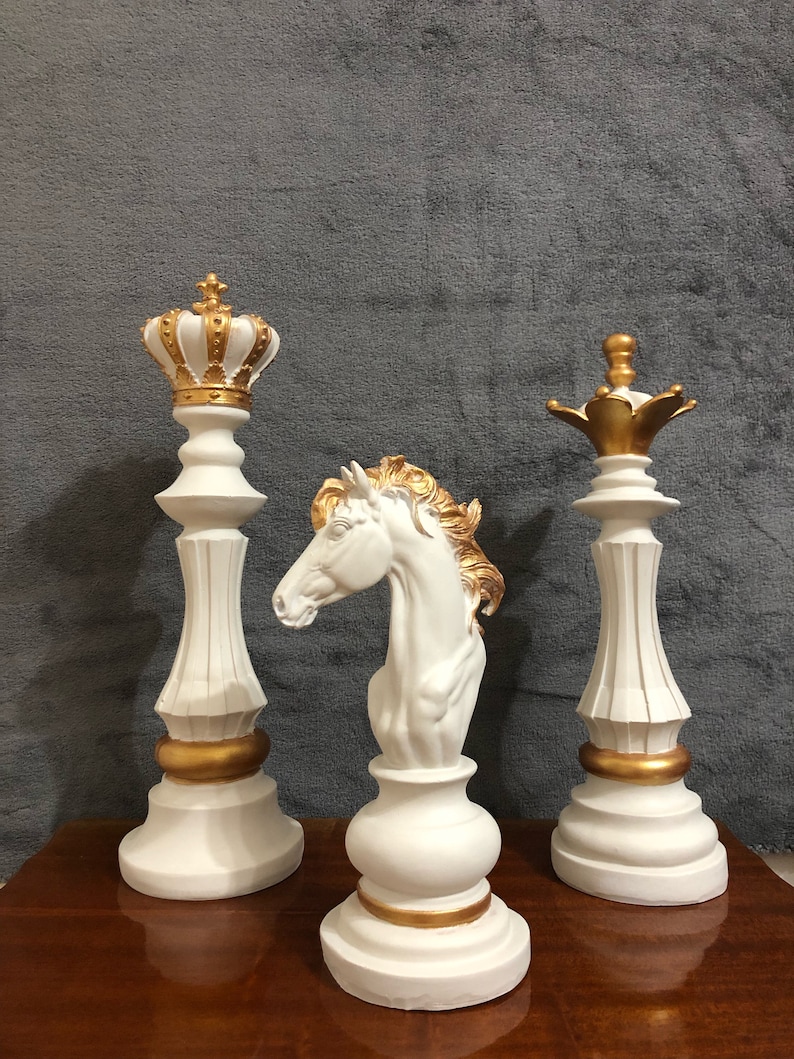 Large Chess Set of 3 Sculpture Chess Figurine Decor Statue - Etsy
