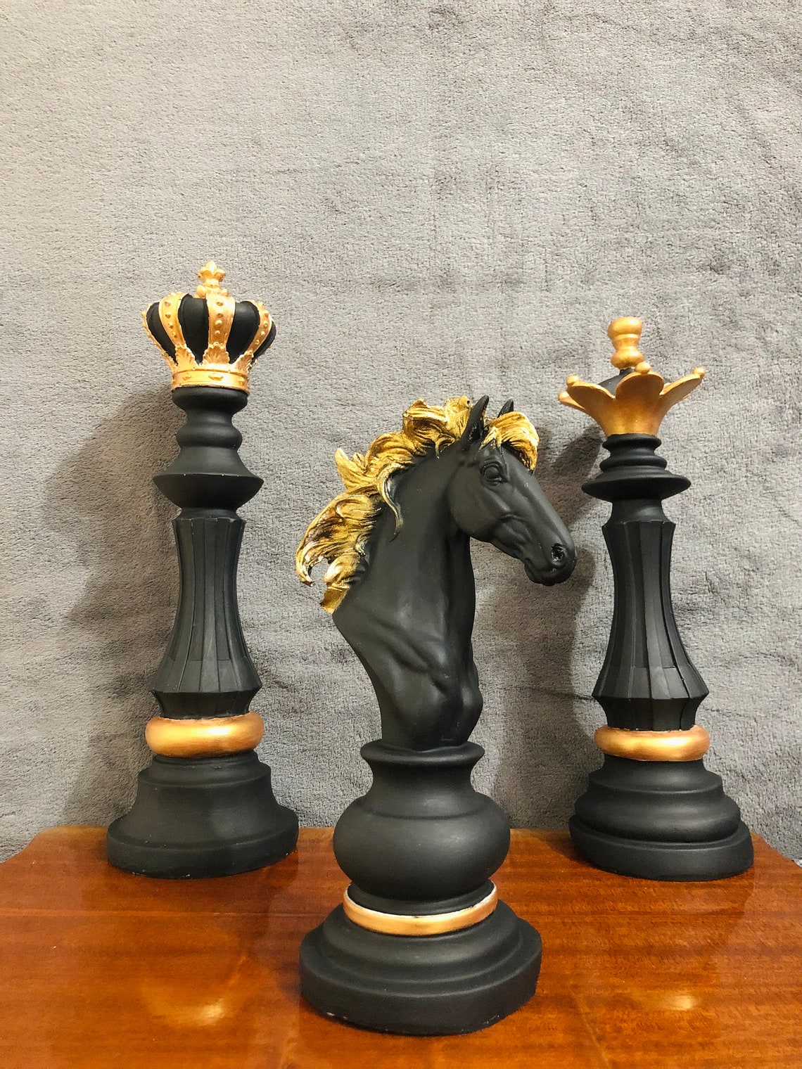 Large Chess Statue, Chess Figurine Decor Statue, Large Chess Set of 3 ...