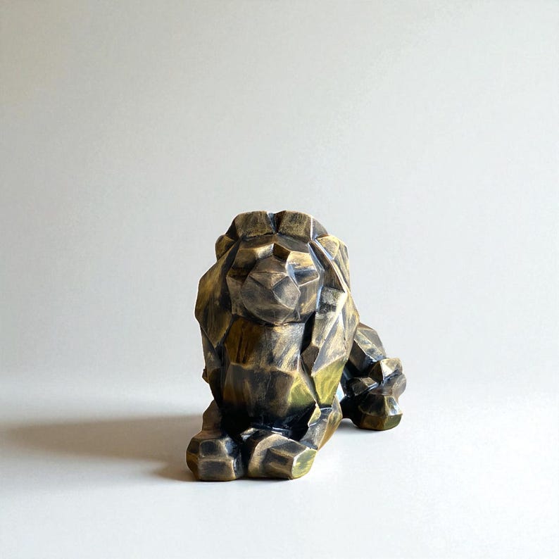 Cubic Lion Statue, Geometric Lion Sculpture, Lion Sculpture, Large ...