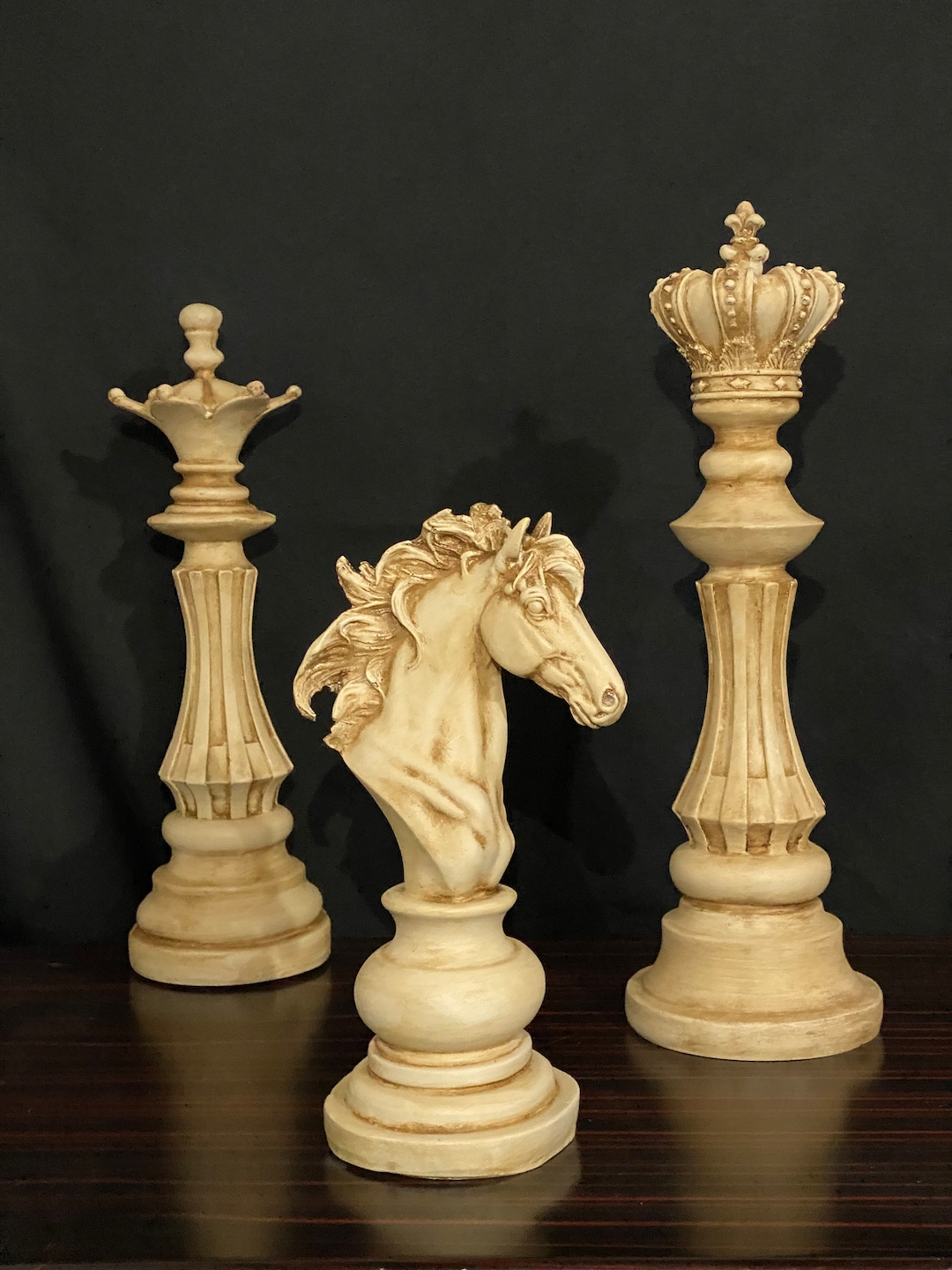 Large Chess Statue, Chess Figurine Decor Statue, Large Chess Set of 3 ...