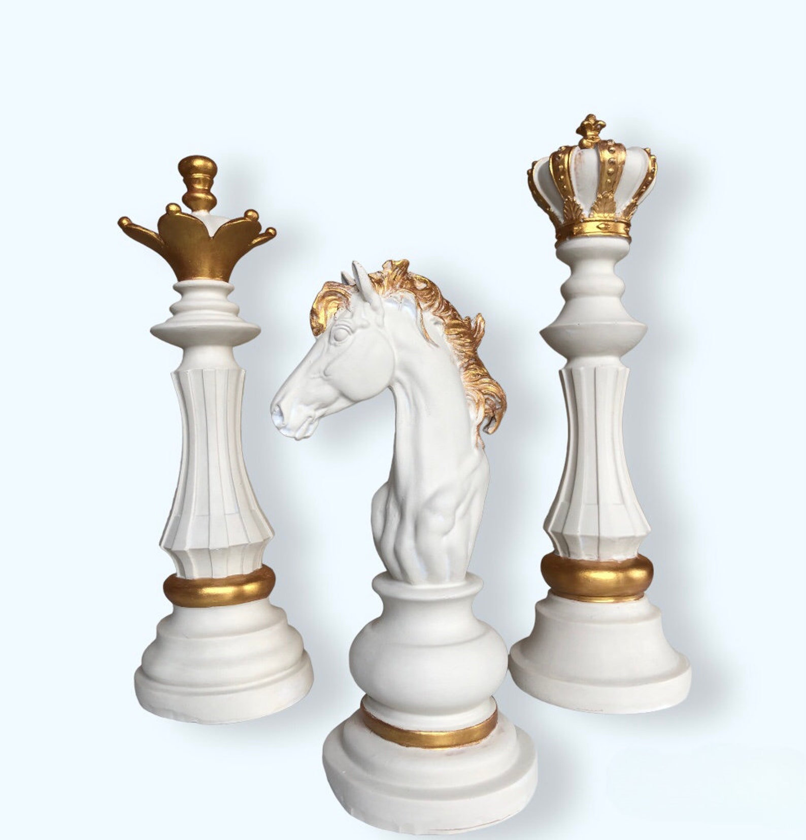 Large Chess Statue, Chess Figurine Decor Statue, Large Chess Set of 3 ...