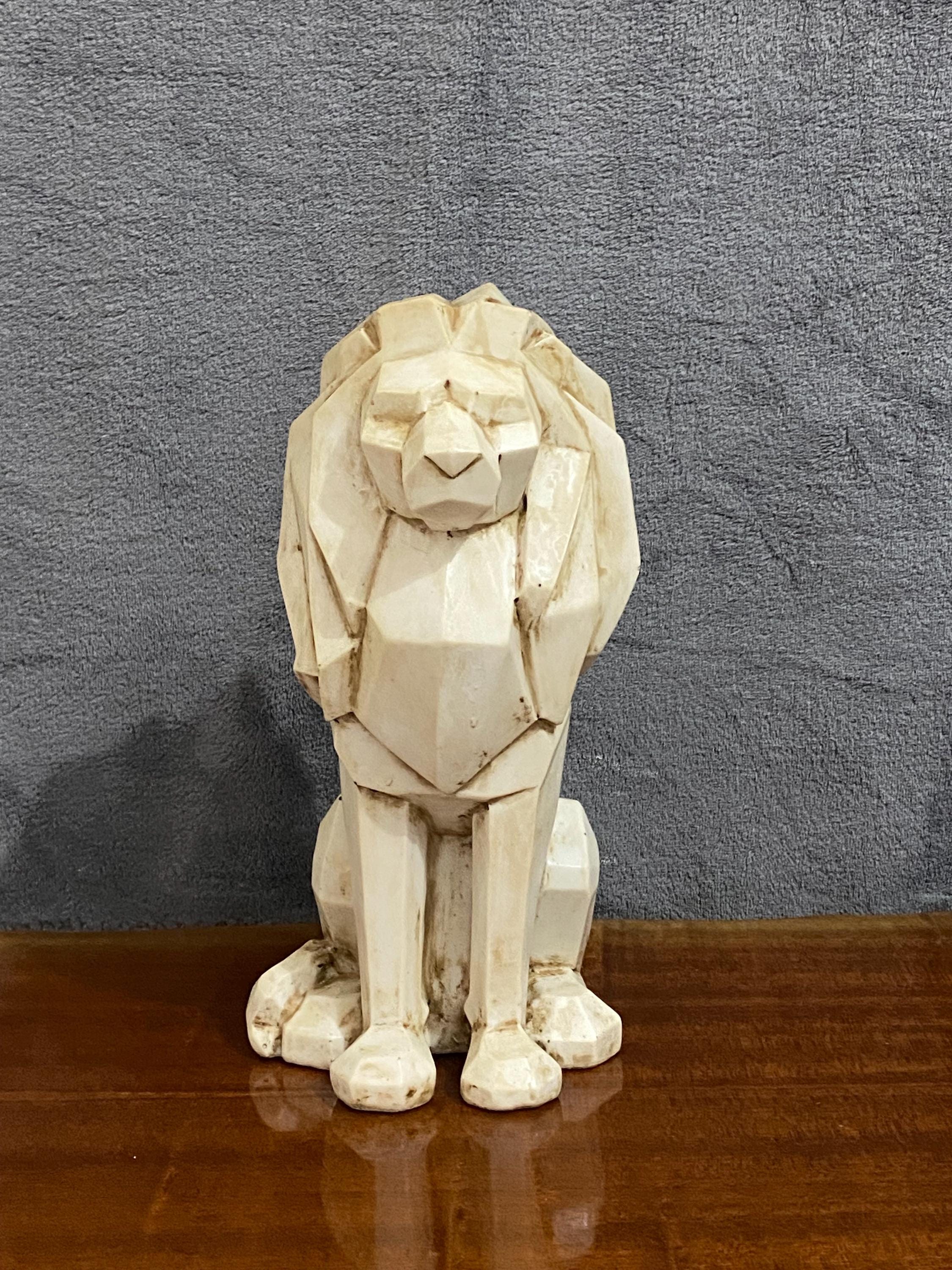 Cubic Lion Statue, Geometric Lion Sculpture, Lion Sculpture, Large ...
