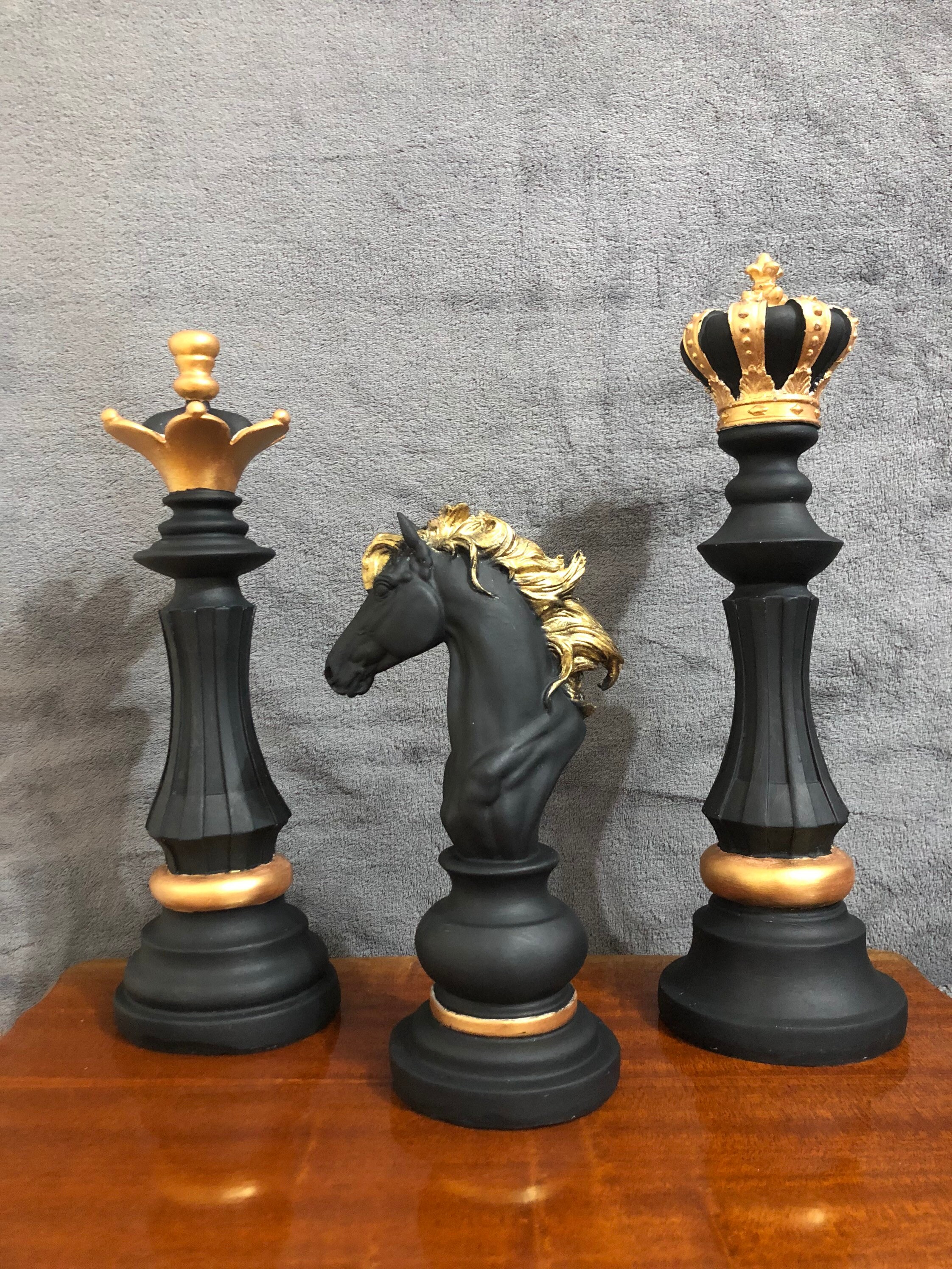 Chess Figurine Decor Statue Large Chess Set of 3 Sculpture - Etsy