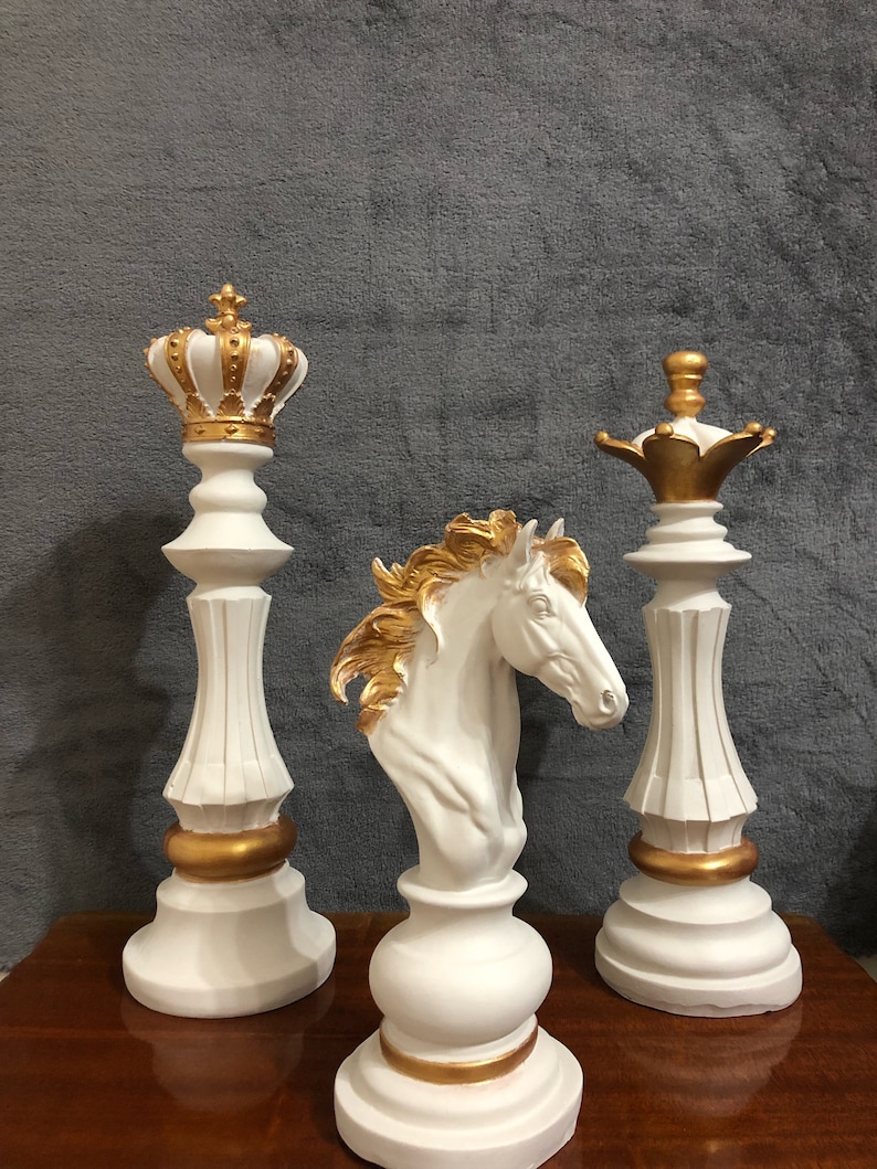 Large Chess Set of 3 Sculpture, Chess Figurine Decor Statue, Large ...