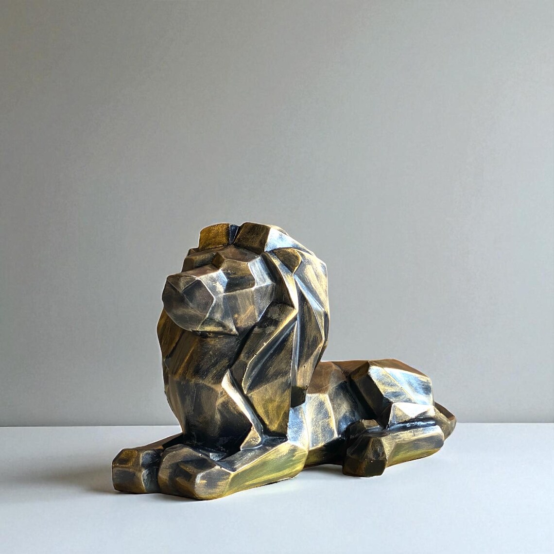 Cubic Lion Statue, Geometric Lion Sculpture, Lion Sculpture, Large ...